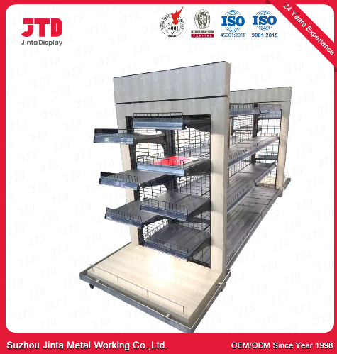 4 Layer Supermarket Display Shelving Perforated Back Panel With Hooks