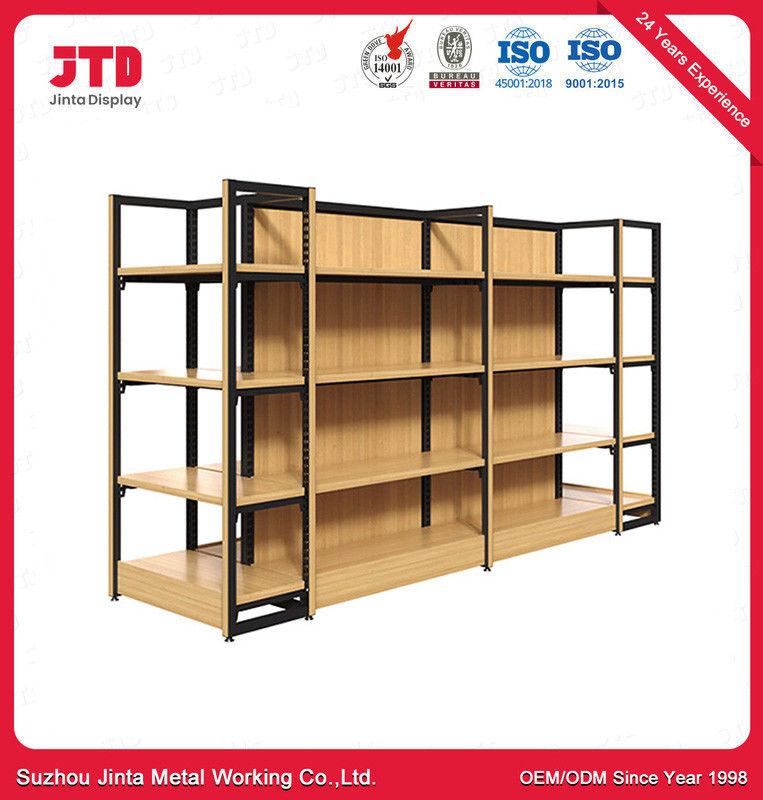 Metal Shop Supermarket Goods Shelf Rack Wooden Metal Gondola Shelving